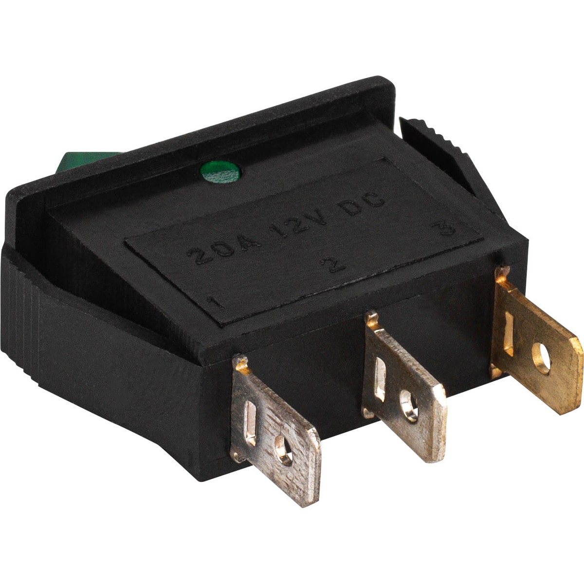 SPST Small Rocker Switch w/Green Illumination 12VDC